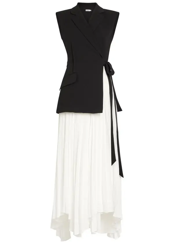 Simkhai Helena Tailored Crepe Blazer Maxi Wrap Dress - Black