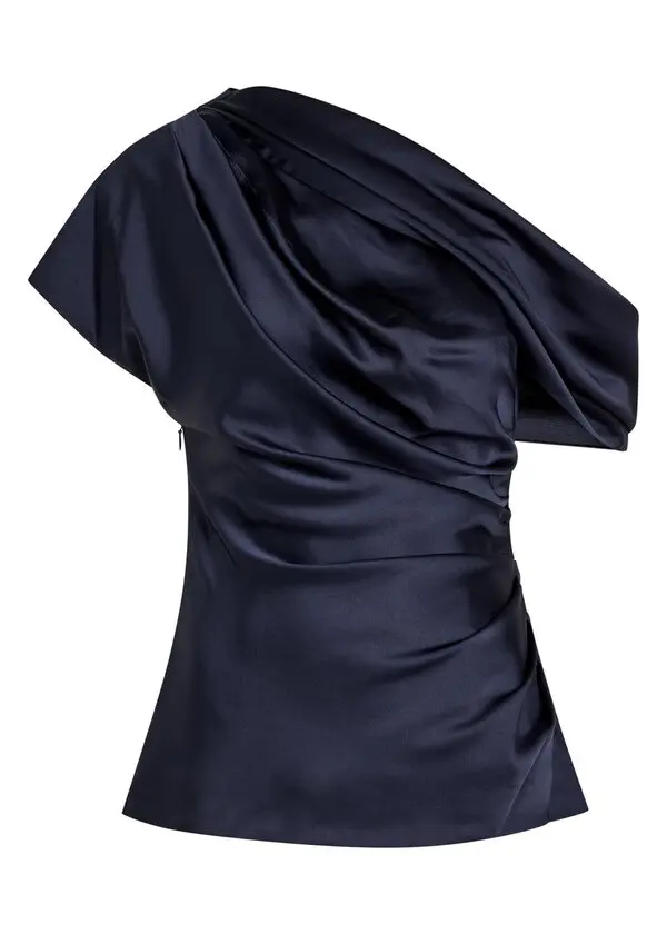Simkhai Phoebe Asymmetric Draped Satin Top