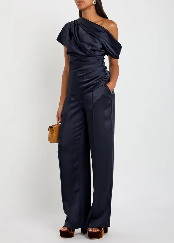 Simkhai Phoebe Asymmetric Draped Satin Top