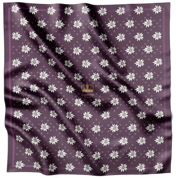 LAMBERTY MUNICH Alpine Edelweiss Italian Mulberry Silk Scarf Deep - Purple
