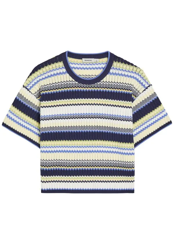 Simkhai Tenley Chevron Knit T-shirt - Navy