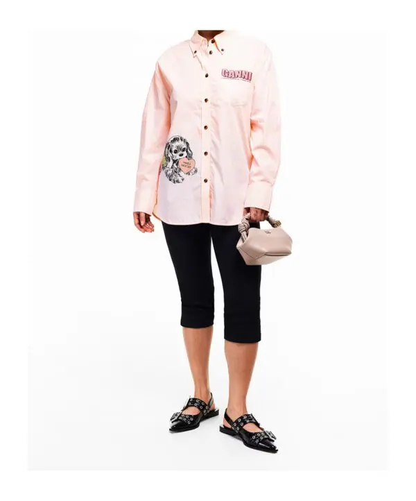 GANNI Striped Cotton Oversized T-shirt - Pink