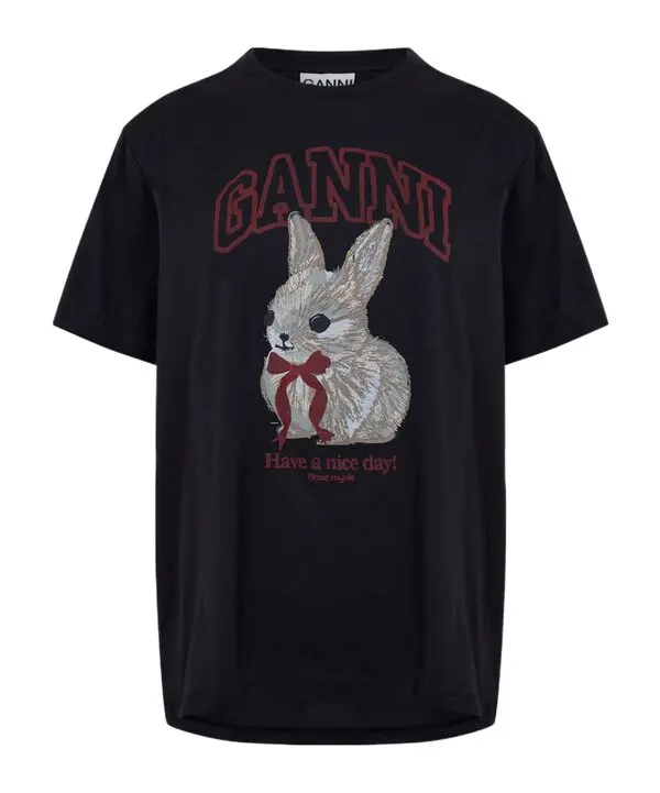GANNI Logo Crew Neck T-shirt - Black