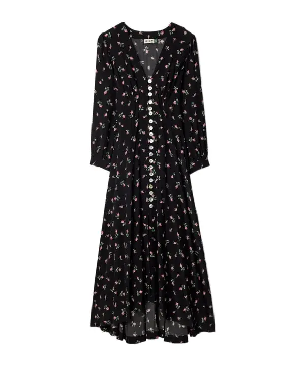 Rixo Floral Print V-neck Long Sleeve Maxi Dress