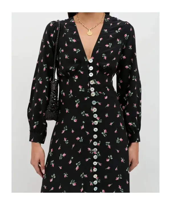 Rixo Floral Print V-neck Long Sleeve Maxi Dress