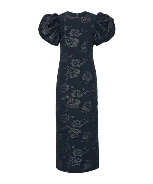 ROTATE BY BIRGER CHRISTENSEN Puff Sleeve Floral Jacquard Dress - Black
