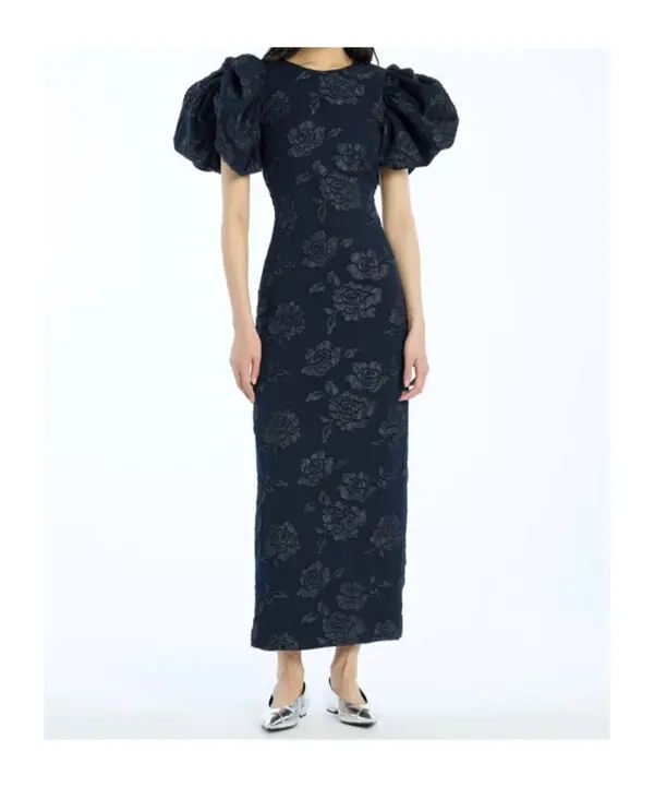 ROTATE BY BIRGER CHRISTENSEN Puff Sleeve Floral Jacquard Dress - Black