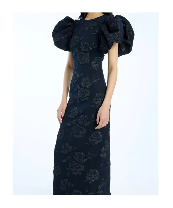 ROTATE BY BIRGER CHRISTENSEN Puff Sleeve Floral Jacquard Dress - Black