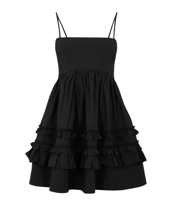 GANNI Spaghetti Strap Ruffled Mini Dress