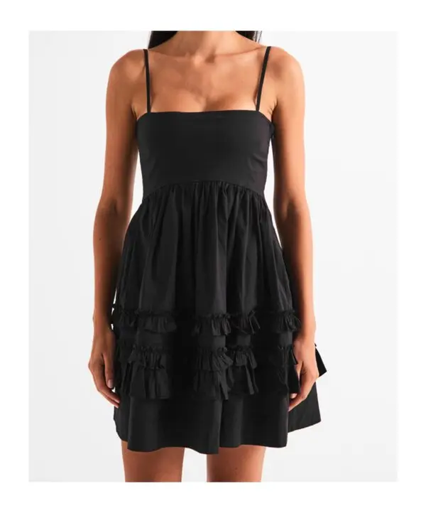 GANNI Spaghetti Strap Ruffled Mini Dress