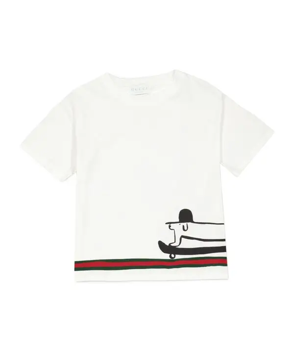 Gucci Crew Neck Short Sleeve T-shirt With Graphic Print And Stripes