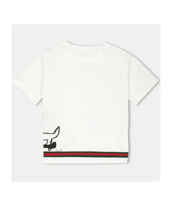 Gucci Crew Neck Short Sleeve T-shirt With Graphic Print And Stripes