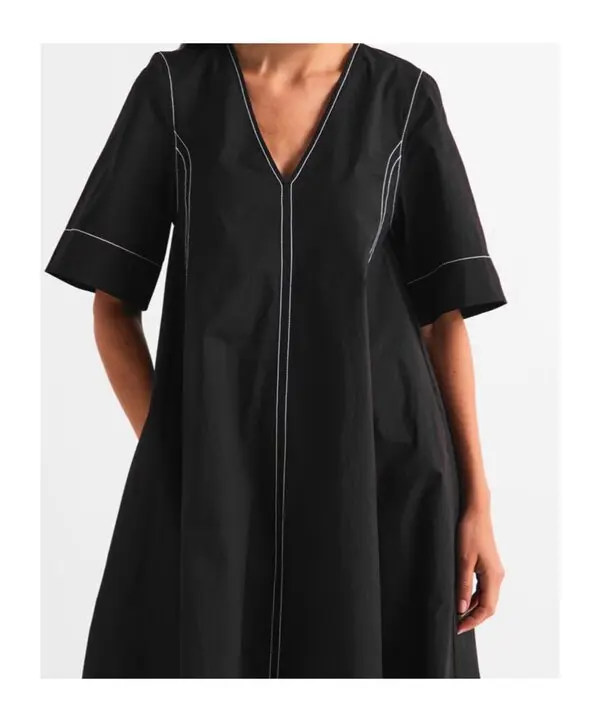 GANNI V-neck Short-sleeved Dress With Contrast Stitching