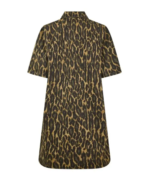 GANNI Leopard Print Denim Shirt Dress
