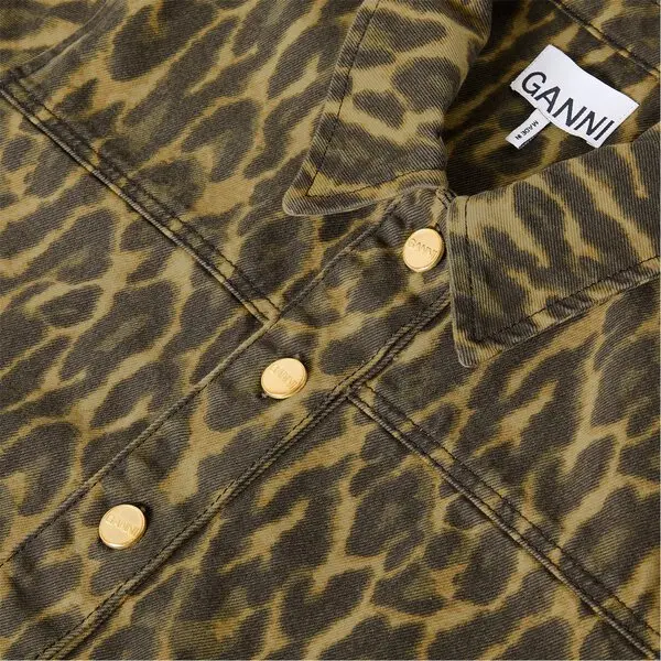 GANNI Leopard Print Denim Shirt Dress