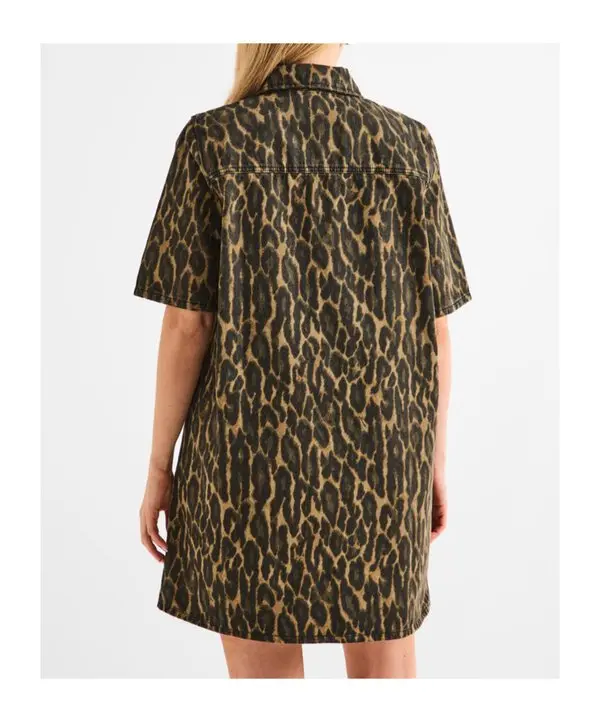 GANNI Leopard Print Denim Shirt Dress