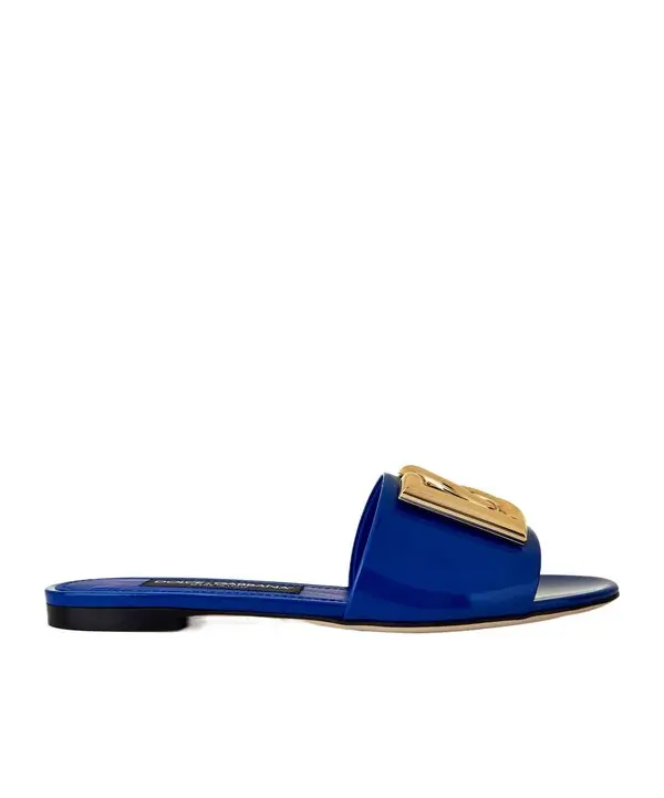 Dolce & Gabbana Patent Sandals With Gold-tone Dg Plaque - Blue
