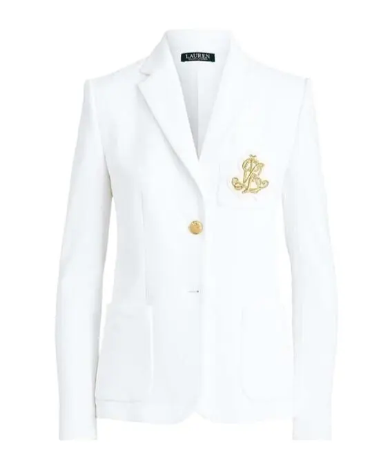 Ralph Lauren Anfisa Cotton Long Sleeve Monogram Blazer - Nude