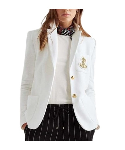 Ralph Lauren Anfisa Cotton Long Sleeve Monogram Blazer - Nude