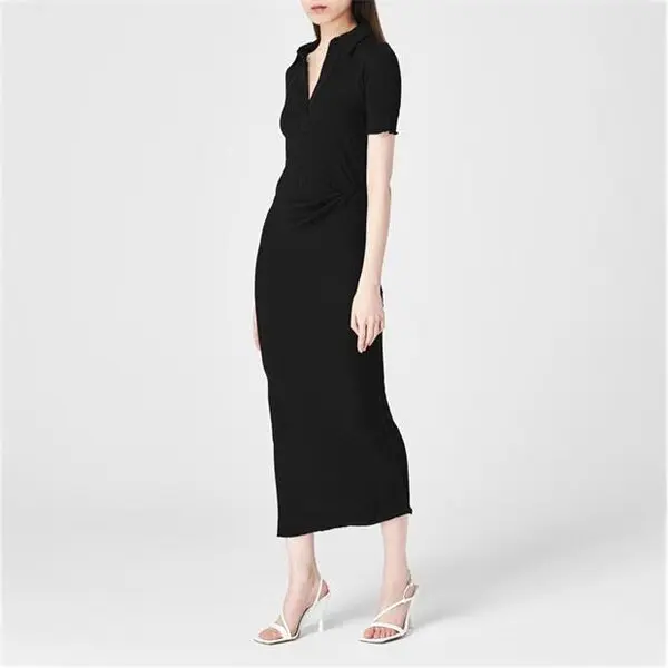 Helmut Lang Ribbed Knit V-neck Midi Dress