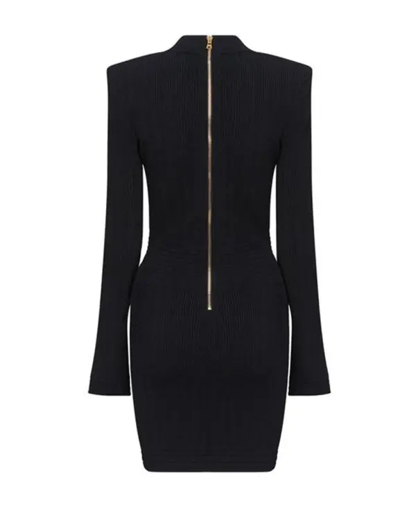 Balmain V-neck Ribbed Knit Dress With Button Detail