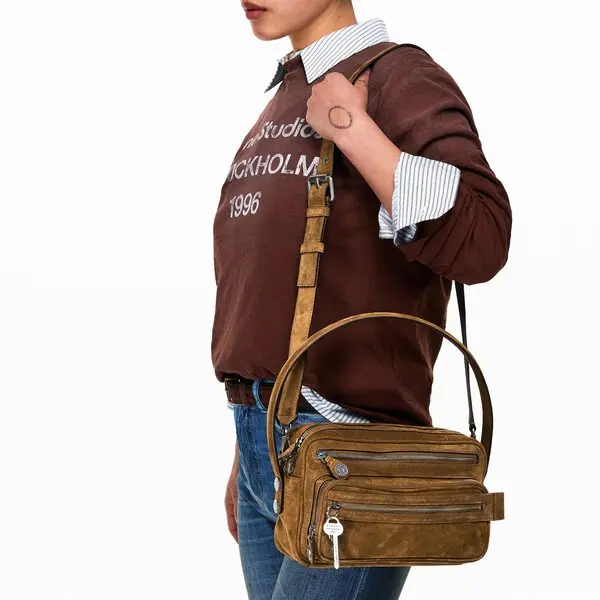 Acne Studios Suede Shoulder Bag With Adjustable Strap - Brown