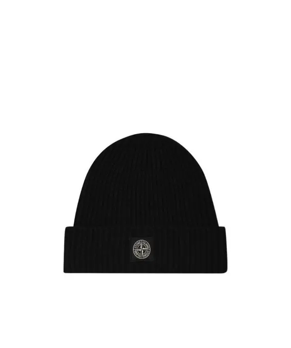 Stone Island Logo Patch Beanie - Black