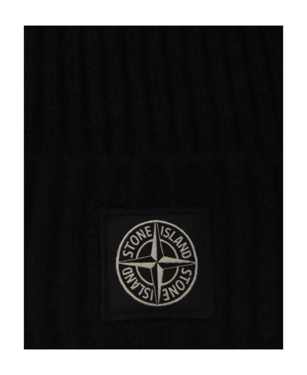 Stone Island Logo Patch Beanie - Black