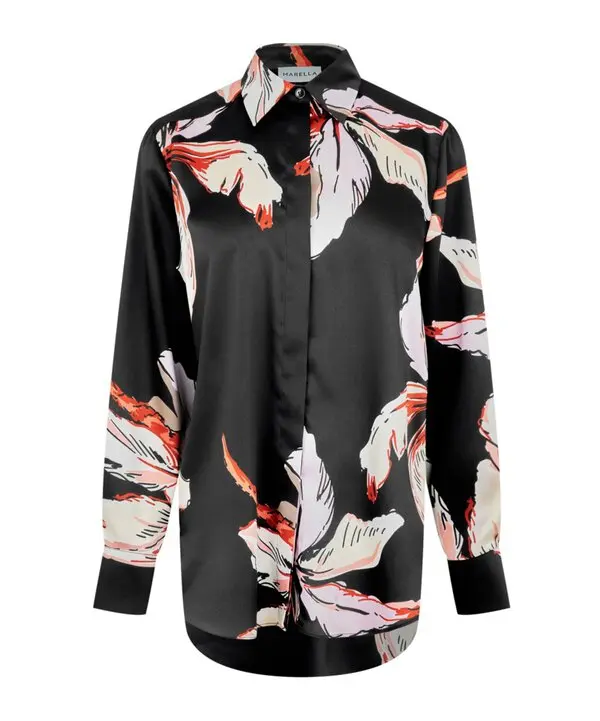 Marella Lugano Floral Print Long Sleeve Blouse - Black