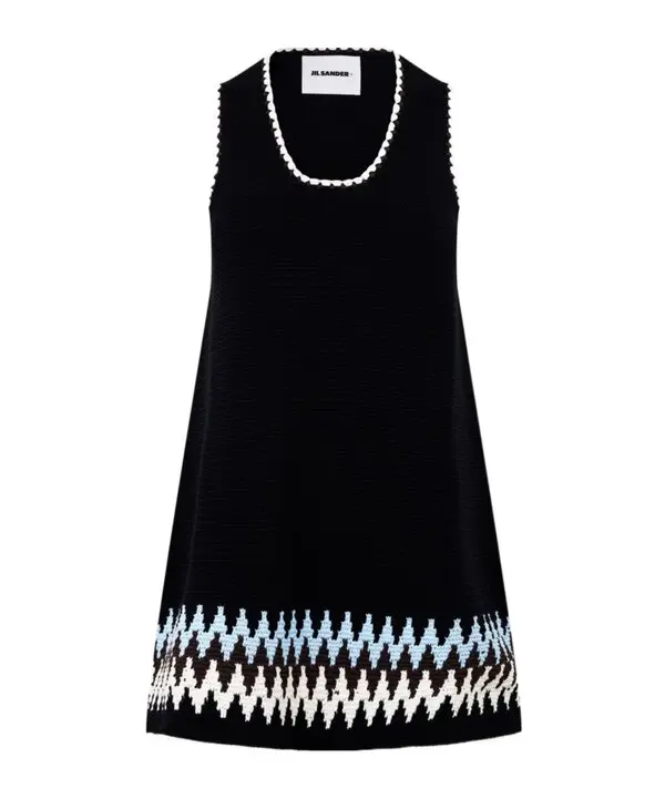 JIL SANDER Intarsia Knit Mini Dress - Black