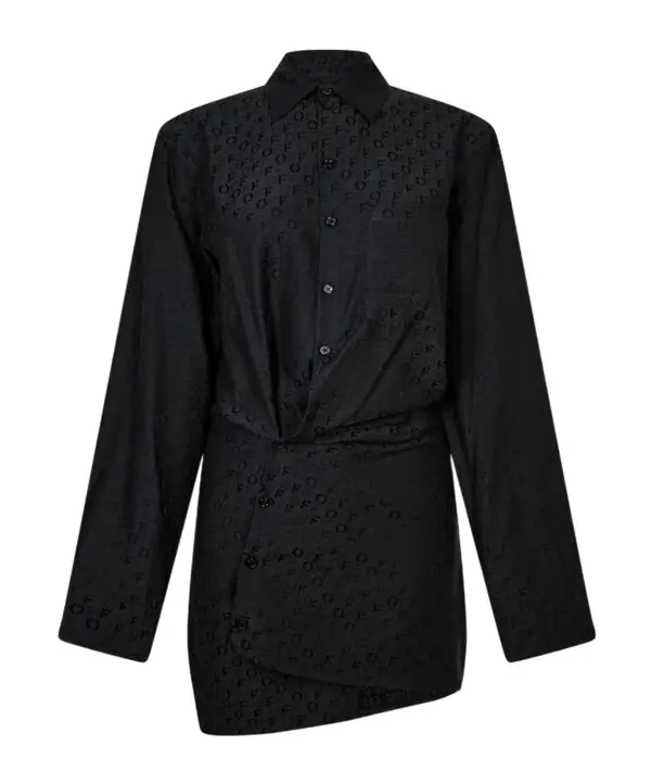 Off-White Mini Silk Shirt Dress With Knotted Front