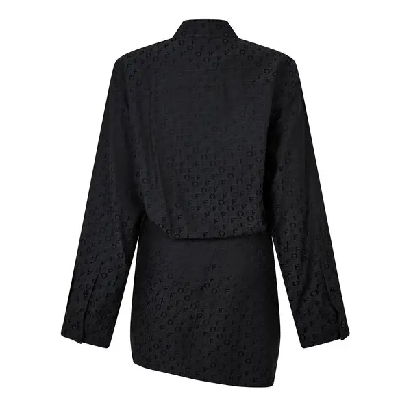 Off-White Mini Silk Shirt Dress With Knotted Front
