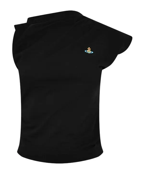 VIVIENNE WESTWOOD Logo Embroidered Cotton Top - Black