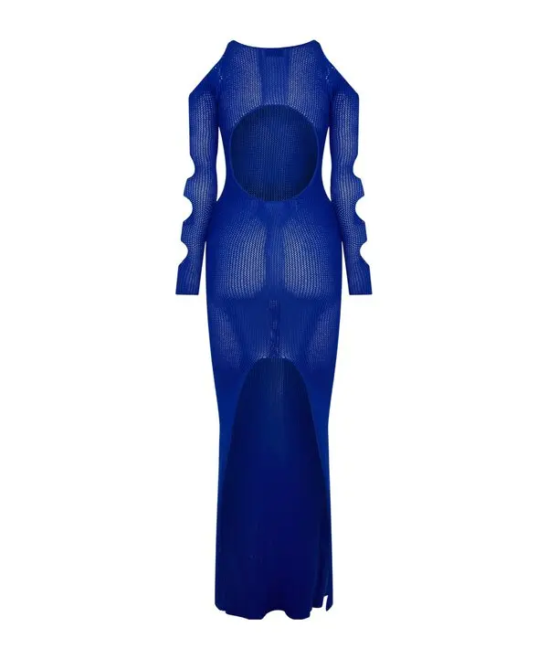 Off-White Viscose Long Sleeve Cut Out Maxi Dress