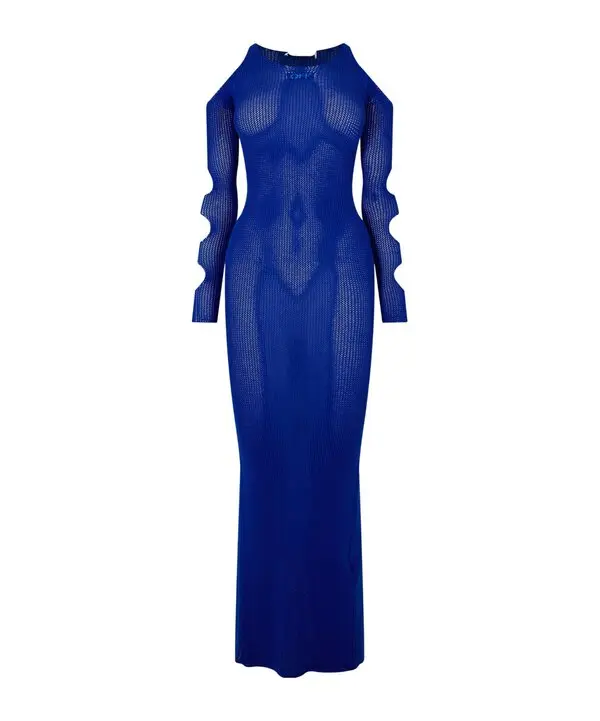 Off-White Viscose Long Sleeve Cut Out Maxi Dress