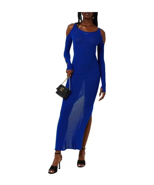 Off-White Viscose Long Sleeve Cut Out Maxi Dress