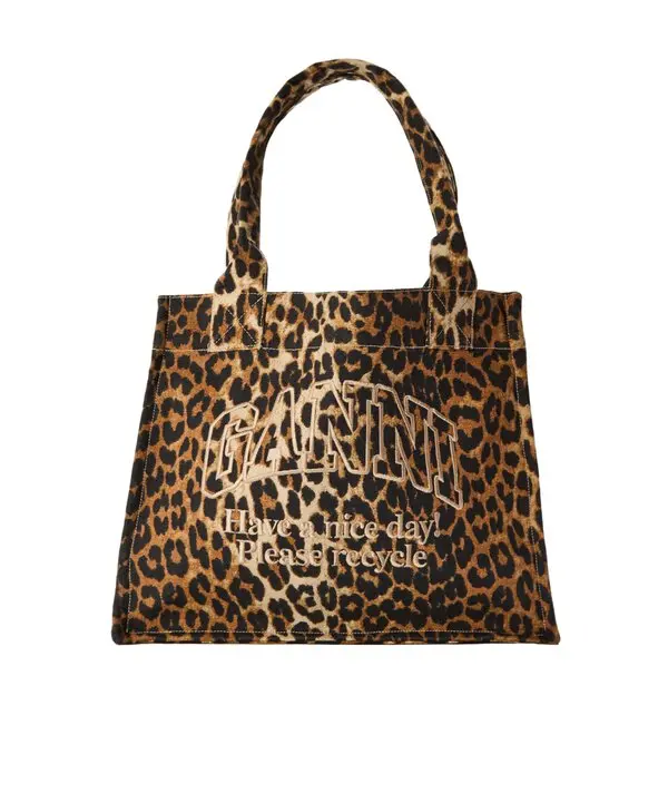 GANNI Leopard Print Tote Bag With Logo