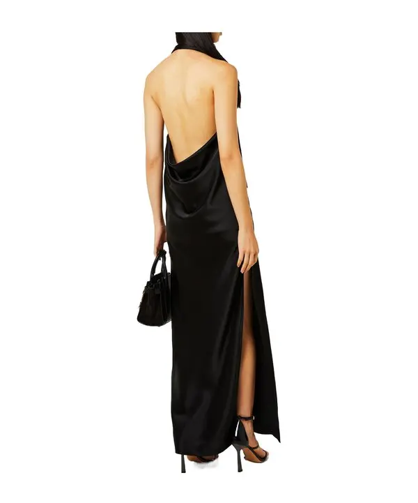 Off-White Belted Satin Halterneck Maxi Dress