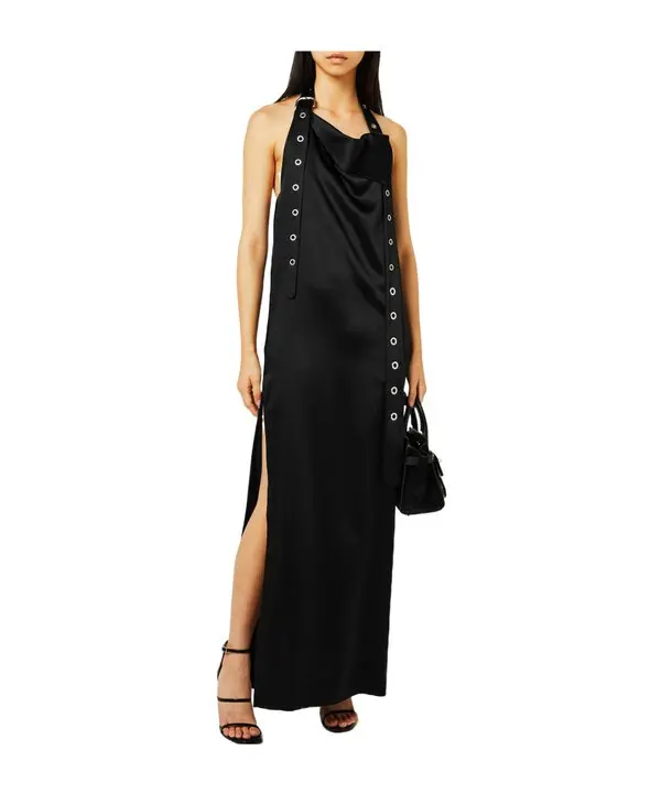 Off-White Belted Satin Halterneck Maxi Dress