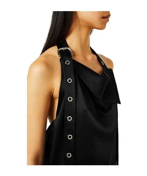 Off-White Belted Satin Halterneck Maxi Dress