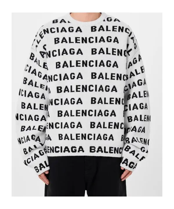 Balenciaga All-over Logo Crew Neck Long Sleeve Sweater