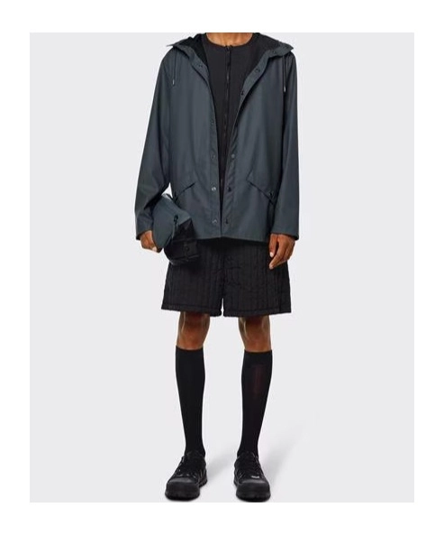 Rains Hooded Long-sleeved Raincoat - Black