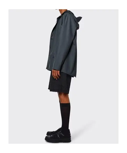 Rains Hooded Long-sleeved Raincoat - Black
