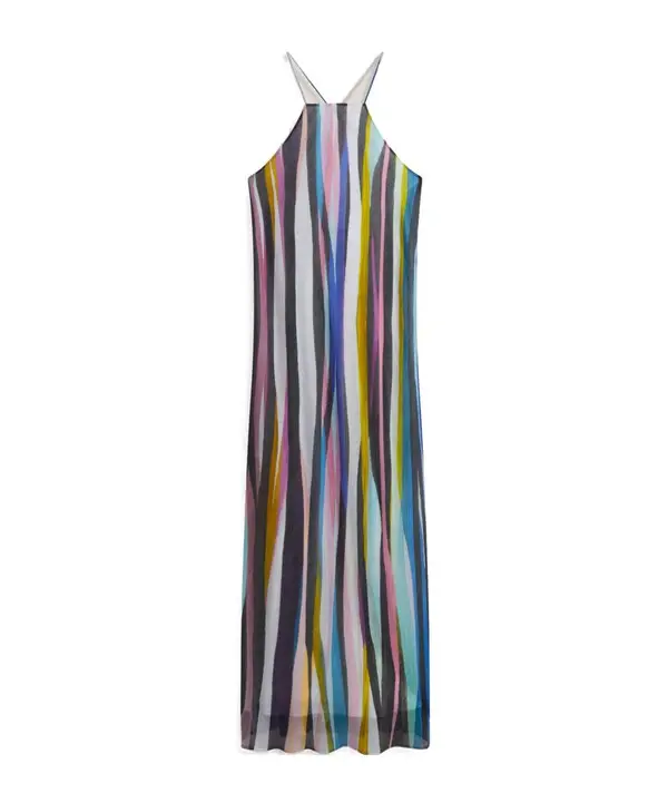 SELF-PORTRAIT Maxi Dress With Halterneck And Abstract Stripes