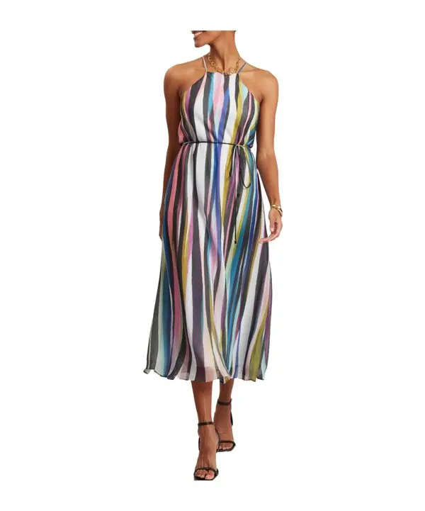 SELF-PORTRAIT Maxi Dress With Halterneck And Abstract Stripes