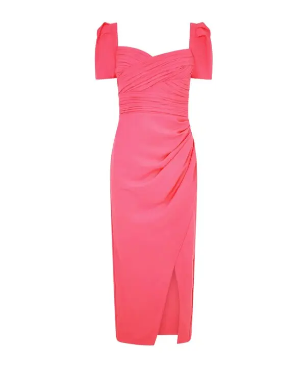 SELF-PORTRAIT Iris Midi Dress With Puff Sleeves And Pleated Details