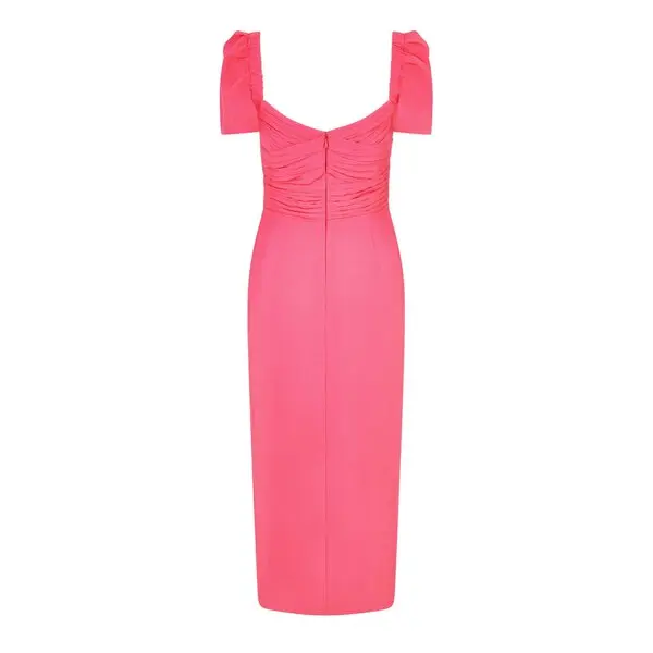 SELF-PORTRAIT Iris Midi Dress With Puff Sleeves And Pleated Details