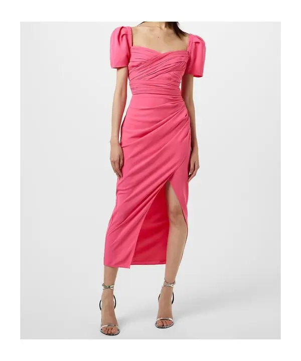 SELF-PORTRAIT Iris Midi Dress With Puff Sleeves And Pleated Details