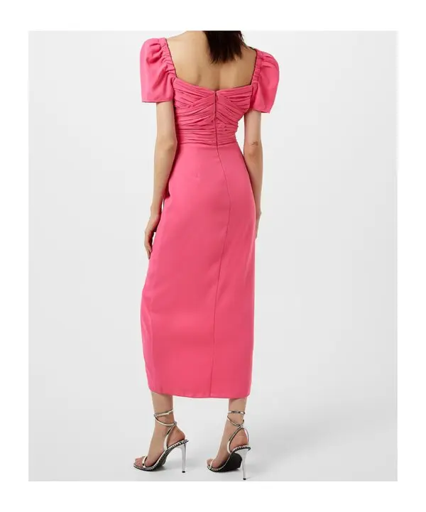 SELF-PORTRAIT Iris Midi Dress With Puff Sleeves And Pleated Details