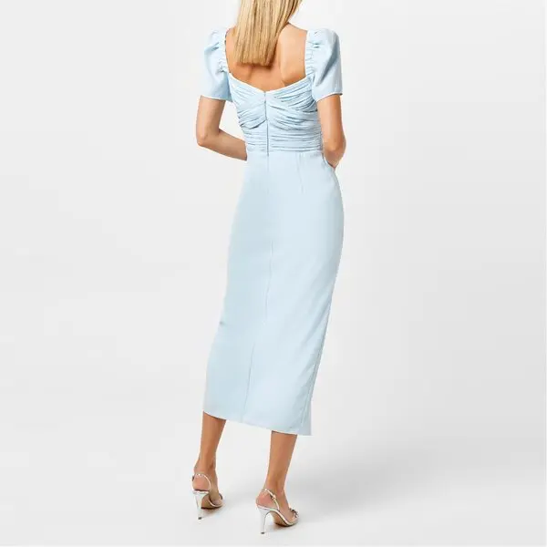 SELF-PORTRAIT Short Sleeve Midi Dress With Pleated Details